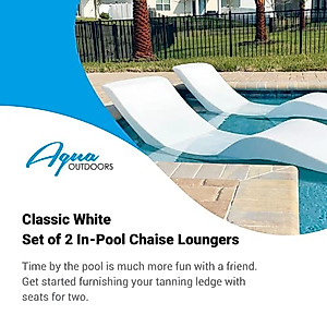 Aqua Outdoors - in-Pool Chaise Lounger - Pool & Sun Shelf Lounge Chair - Designed for Water Depths Up to 9” - Compatible with All Pool Types - Poolside & Sun Deck Tanning - Set of 2 - Classic White