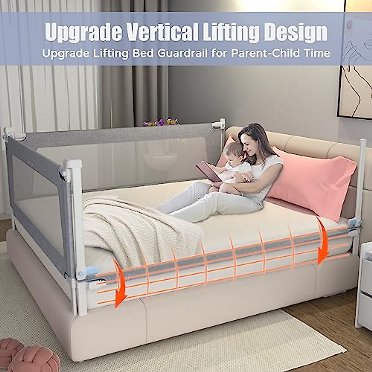 Zxyculture Premium Bed Rail for Toddlers, Height Adjustable Toddler Bed Rails, Protective Baby Bed Rail Guard for Secure Sleep, Extra Tall Bed Rails for Queen King Full Twin Bed (1 Side, 78.4inch)