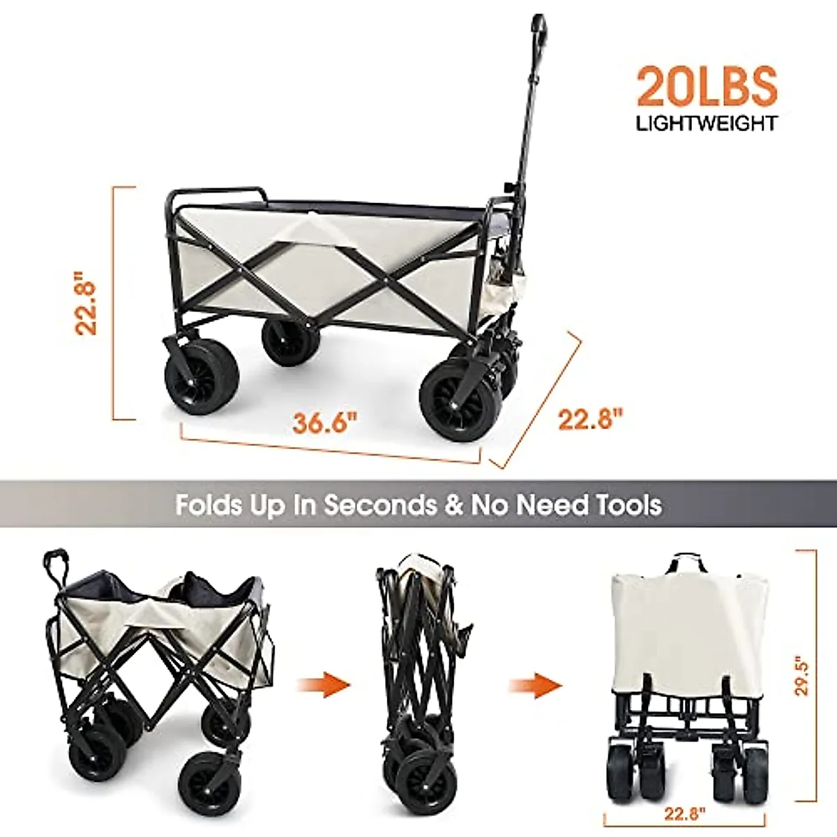 COOZMENT All Terrain Utility Wagon,Folding Wagon Heavy Duty,Collapsible Folding Wagon Cart with Big Wheels,Beach Wagon Cart with 280lbs Weight Capacity,Lounge Wagon for Camping Sports Outdoor(Beige)