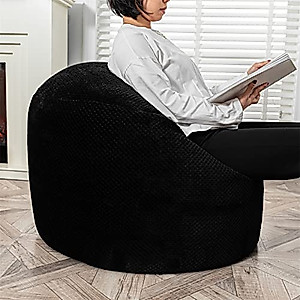 Bean Bag Chairs Cover (No Filler) Soft Washable Plush Fiber Adult Beanbag Chair Fuzzy Fur Cover Without Filling (Solid Black Bean Bag Cover)