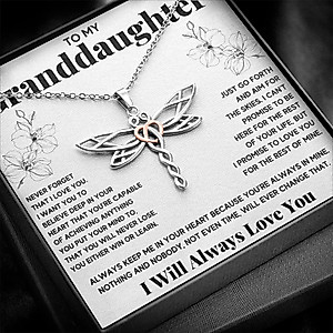 Granddaughter Necklace Gifts From Grandma Grandmother or Grandpa Grandfather To My Granddaughter Graduation Birthday Pendant Jewelry with Message Card and Gift Box (Standard Box, Dragonfly)
