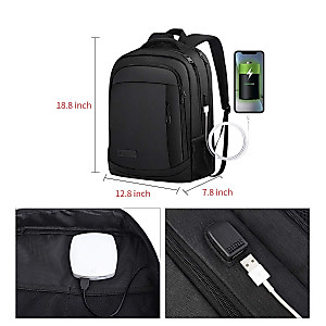 Monsdle Travel Laptop Backpack Anti Theft Water Resistant Backpacks School Computer Bookbag with USB Charging Port for Men Women College Students Fits 15.6 Inch Laptop (Black)