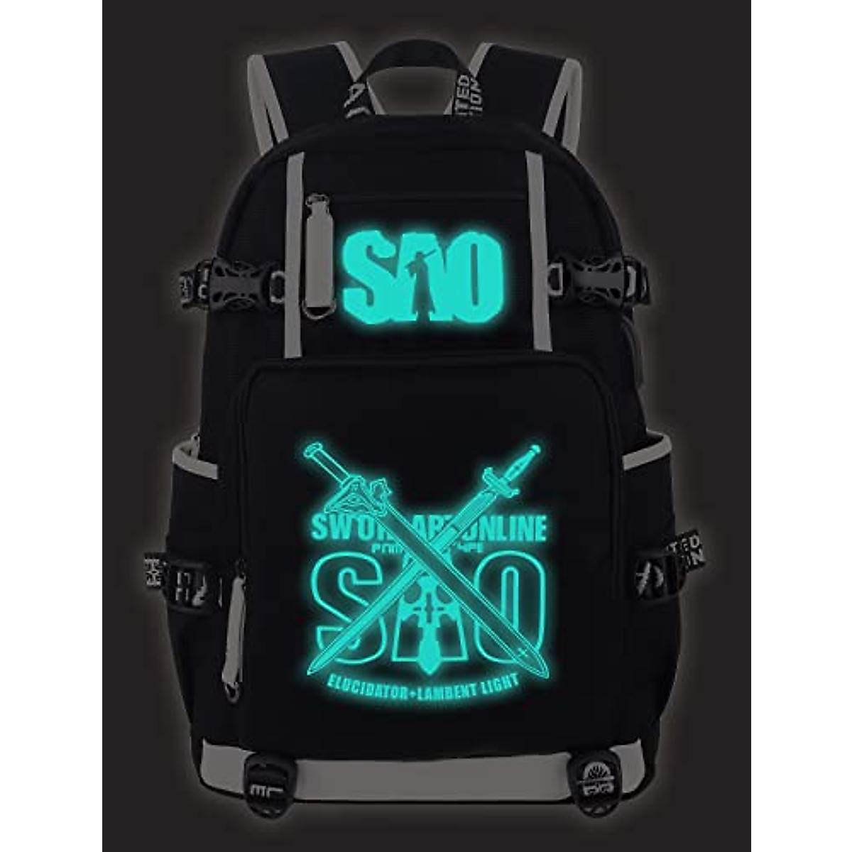 Roffatide Anime Sword Art Online Backpack Luminous School Bag SAO Laptop Backpack with USB Charging Port & Headphone Port