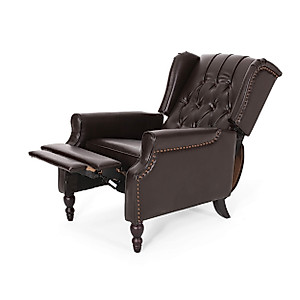 Christopher Knight Home GDFStudio Elizabeth Tufted Bonded Leather Recliner, Vintage Reclining Reading Armchair, 28.5D x 34.5W x 41H in, Brown