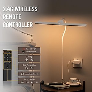 FOVOW LED Desk Lamp with Clamp, Eye-Caring Architect Desk Lamps for Home Office, 24W Ultra Bright LED 3 Modes 6 Brightness, Studio Work Lamp for Task,Remote Control Dimmable Table Light(White)