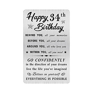 MOQIYXL Happy 34th Birthday Card for Men Women, Small Engraved Wallet Card for 34 Year Old Birthday Gifts