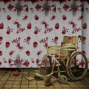 3Pcs Halloween Bloody Handprint Tablecloth Decorations, Plastic Handprints Shadowy Bloody Skull Table Cover Backdrop Banner for Halloween Vampire Zombie Horror Party Supplies,54 x108 inches