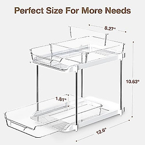 Delamu 2-Tier Multi-Purpose Bathroom Cabinet Organizer, Pull Out Under Sink Organizers and Storage, Stackable Pantry Organization and Storage, Clear Under Cabinet Storage with Movable Dividers