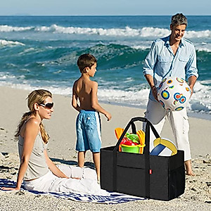 LHZK 2Pack Extra Large Utility Tote Bag with Metal Wire Frame, Reinforced Bottom Board for Pool Beach Laundry Storage