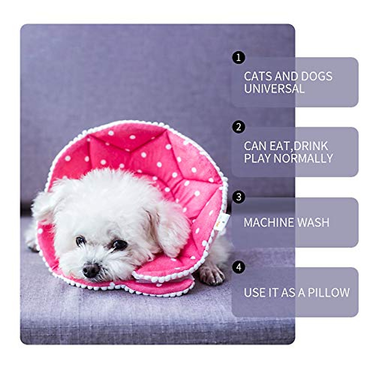 WZ PET Adjustable Dog Cat Cone,Soft Recovery Cat Cone Collar,Dog Protective Collar for Cats and Puppy Surgery,Pink,Small