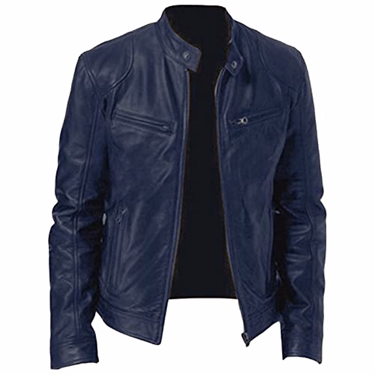 Maiyifu-GJ Men's Faux Leather Biker Jacket Vintage Motorcycle Jacket Outerwear Retro Stand Collar PU Leather Slim Fit Coat (Dark Blue,4X-Large)