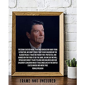 Ronald Reagan Patriotic Quotes Wall Art Decor - Freedom is One Generation Away, This Presidential Typographic Portrait Poster Print Is An Ideal For Home, Office, & School Wall Decor Unframed -8x10"