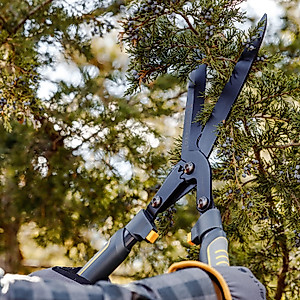 Woodland Tools Co. Super Duty MaxForce Hedge Shear – 23" High Carbon Steel Blades with Gear Amplified Cutting Power, Ergonomic U-Shape Design