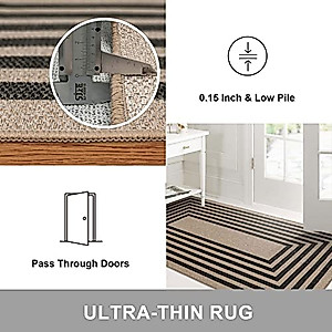 Lahome Modern Geometric Easy Jute Rug, Black 3x5 Kitchen Rug Washable Area Rug for Bedroom Thin Non Slip Indoor Door Mat, Farmhouse Laundry Room Rug Contemporary Carpet for Office Outdoor Patio