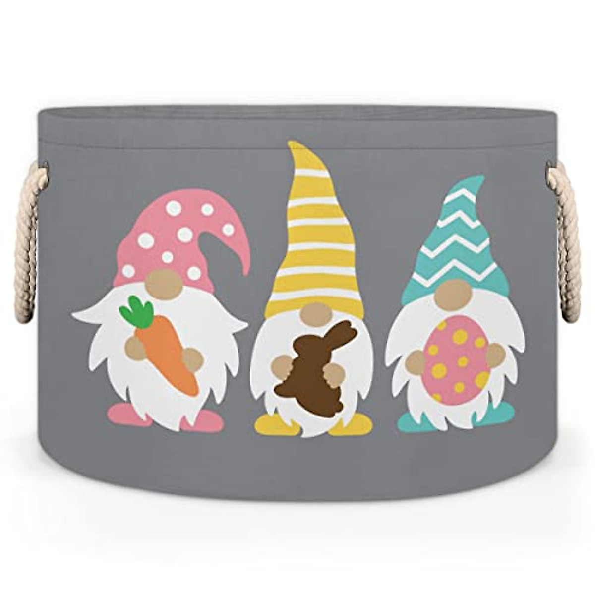 Easter Gnomes Easter Egg Bunny And Carrot Large Round Baskets for Storage Laundry Baskets with Handles Blanket Storage Basket for Bathroom Shelves Bins for Organizing Nursery Hamper Girl Boy