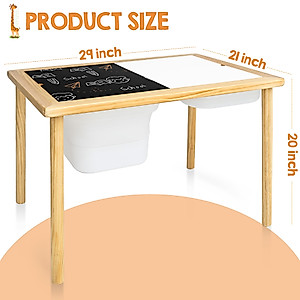 AMAWOOD Kid's Wooden Sensory Table with 2 Storage Bins, Play Sand & Water Table for Kids, Children Activity Table with Blackboard & Whiteboard, Gift for Boys Girls