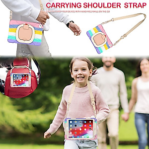 BATYUE iPad Mini 5 Case - iPad Mini 4 Case; Heavy Shockproof Drop Case with Pencil Holder/ 360° Swivel Stand/Shoulder Strap; Cover for iPad Mini 5th/4th Generation 7.9 Inch; for Kids (Colourful Pink)