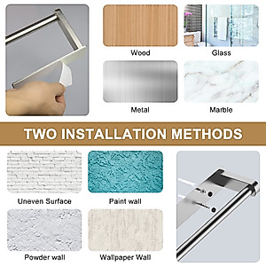 Paper Towel Holder - MUNNAR Stainless Steel Paper Towel Holder, Under Cabinet Paper Towel Rack, Self Adhesive or Drilling, Wall Mount Towel Paper Holder for Kitchen Sink Bathroom, with 4 Hooks