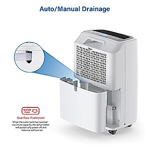 Yaufey 2500 Sq. Ft Home Dehumidifier for Medium to Large Rooms and Basements with Auto or Manual Drainage, 0.48 Gallon Water Tank Capacity - Low Noise and 24 Hr Timer