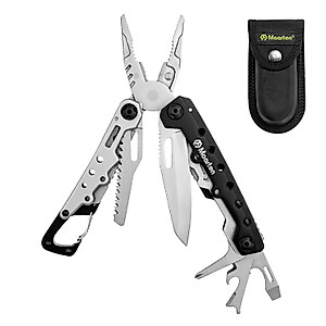 Maarten Multitool, 11 in 1 Hard Stainless Steel Multitool Pliers with Safety Locking, Camping Multi Tool Gifts for Men, Multi-pliers with Folding Saw, Bottle Opener, Screwdriver, Sickle, Nylon Sheath