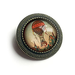 Red Hot Air Balloon Steampunk Clock Bar Brooch