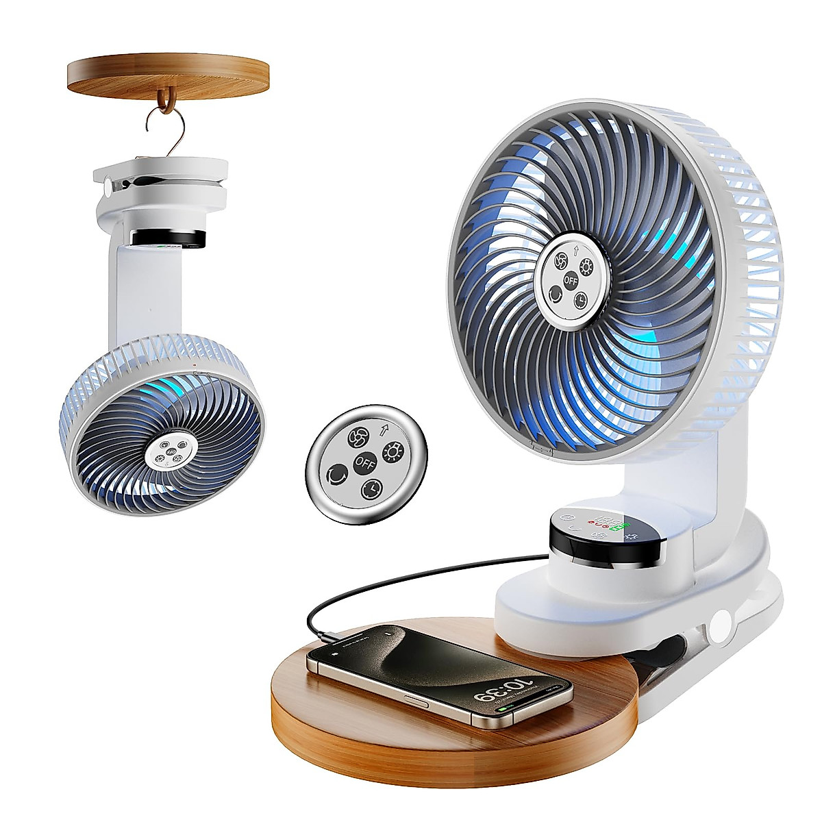 Joyful 8 Inch Clip on Fan, 20000mAh Battery Operated Desk Fan With 9 Speeds, Auto Oscillation Rechargeable Camping Fan With Atmosphere Light and Remote, USB-C Powered Fan for Office Desktop Stroller