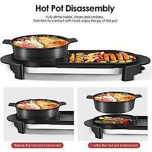 Electric Hot Pot Grill Removable Shabu-shabu Pot Korean BBQ Grill W/ Large Baking Tray Divider Hotpot, Smokeless Non-Stick Cooker Pan, Adjustable Temperature, 1-6 People, 110V