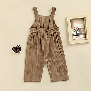 Mubineo Toddler Baby Girl Boy Solid Pocket Overalls Comfy Overall Romper Jumpsuit (Brown, 12-18 Months)