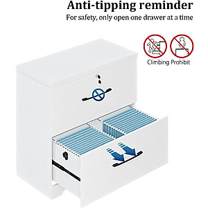 2 Drawer File Cabinet with Lock, Wooden Lateral Storage Home Office Filing Cabinet with Anti-tilt Mechanism with 8 Hanging Bars for Letter/Legal Size (White)