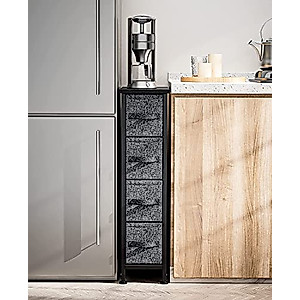 Pipishell Fabric Dresser, Narrow Vertical Dresser Chest Storage Tower with 4 Fabric Drawer, Tall Storage Dresser for Bedroom, Living Room, Small Space Decor, Black