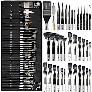 Nicpro 36pcs Paint Brush Set, Professional Paintbrushes with Palette Knife and Cloth Roll, Suitable for Artists and Beginners for Acrylic Painting, Oil, Watercolor, Gouache