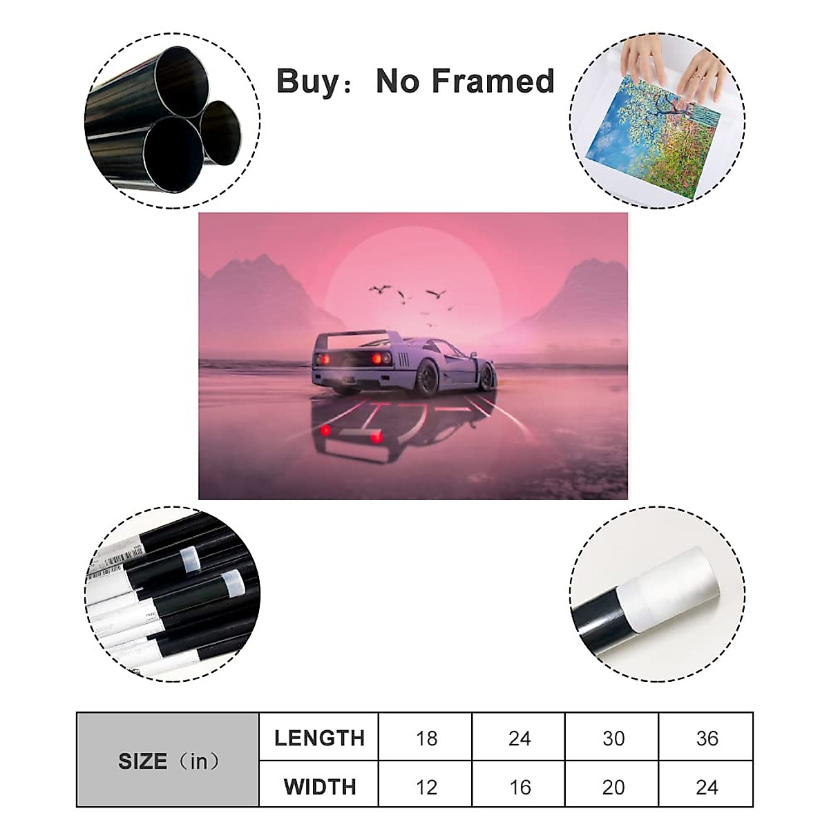 klloq Ferrari F40 Super Sports Car Poster 17 Canvas Poster Wall Art Decor Print Picture Paintings for Living Room Bedroom Decoration Unframe 24x36inch(60x90cm)