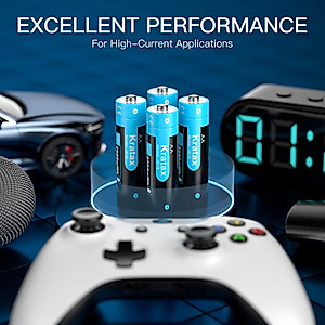 Kratax Lithium Batteries AA Rechargeable 4 Count 1.5V 3500mWh Li-ion Rechargeable Batteries with 2H Battery Charger, 1600 Cycles Long-Lasting, Constant Voltage Output for XBox Controller, Electric Toy