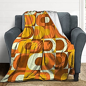70S Pattern Retro Orange and Brown Tones Flannel Fleece Throw Blankets 50"X40" Lightweight Fluffy Winter Fall Blanket Cozy Soft Fuzzy Plush Home Decor for Couch Bed Sofa Bedroom Living Room Travel