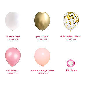 Pink and Gold Balloons, 50PCS Pink White and Gold Latex Balloons, 12 Inch Pink and Gold Confetti Balloons for Birthday, Wedding, Baby Shower, Anniversary Party Decorations