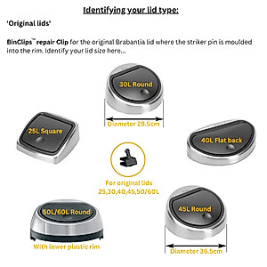 HARRY INDUSTRIES Binclips Repair clip/striker pin for Brabantia bin lid/Trash can lid (45L (36.5 Dia round lid))