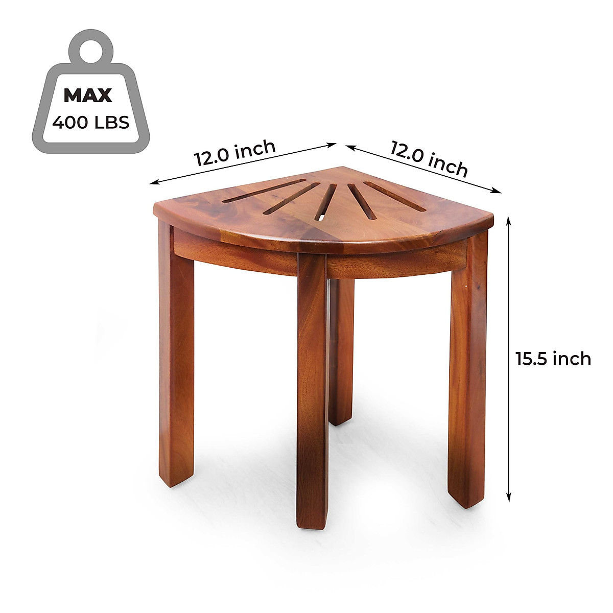 Kiuties Shower Corner Bench, Nacre Wood Shower Corner Stool with Storage Shelf, 15'' Waterproof Shower Stool, 1 Tier Bathroom Bench Seat for Relaxation (Light Brown)