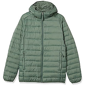 Amazon Essentials Men's Lightweight Water-Resistant Packable Hooded Puffer Jacket, Green, Medium