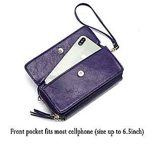 Women Crossbody Wallet RFID Blocking Cell Phone wristlet Purse with shoulder strap small cross body bag (purple)