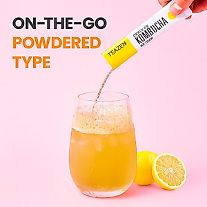 TEAZEN Lemon Kombucha Tea, Live Probiotics & Postbiotics, Relaxation and Warmth for Colds and Sore Throat, Zero Sugar, Low Caffeine, Fermented Kombucha Powder from Korea, 30 Sticks, 5.29oz