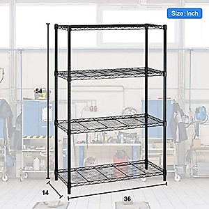 4 Shelf Wire Shelving Unit Garage NSF Wire Shelf Metal Large Storage Shelves Heavy Duty Height Adjustable Utility Commercial Grade Steel Layer Shelf Rack Organizer 1000 LBS Capacity 14x36x54,Black
