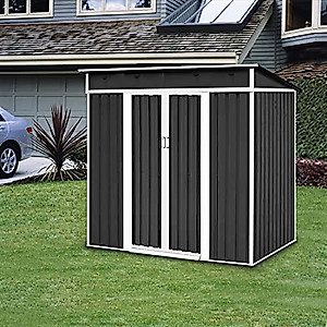 Omelaza 4' x 6' Outdoor Garden Storage Shed with Sliding Door, Perfect to Store Patio Furniture, Garden Tools, Bike Accessories, Beach Chairs,Weather Resistance, Dark Grey