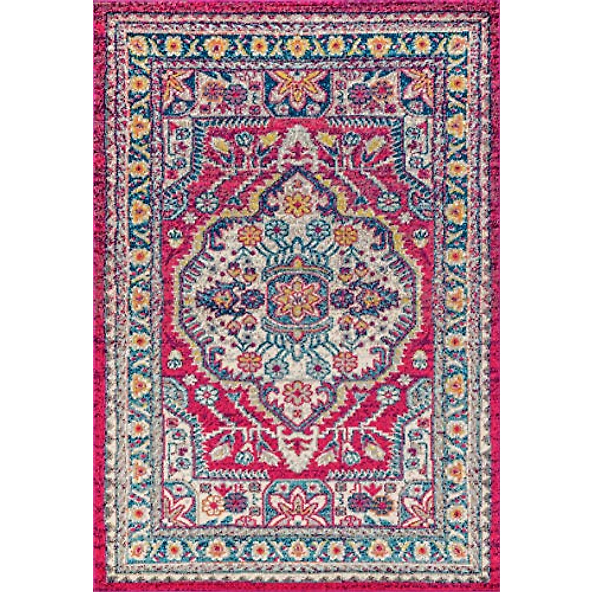 JONATHAN Y Bohemian Flair Boho Medallion Area-Rug, Vintage Bedroom, Kitchen, Living Room, 5 X 8, Pink/Cream, BMF102B-5