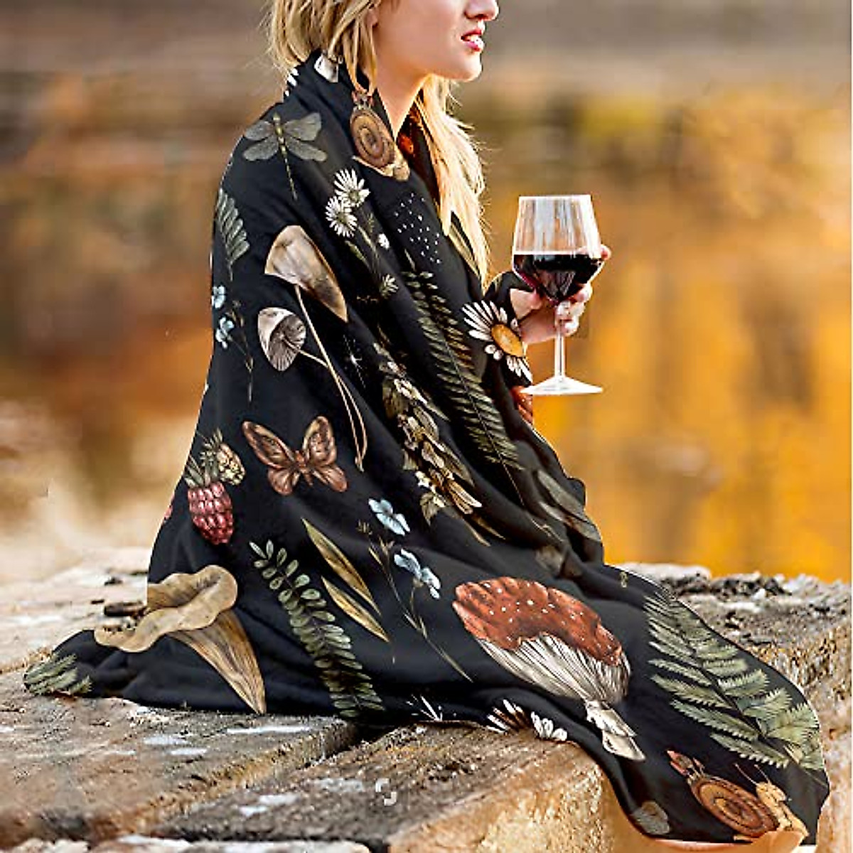 Mushrooms Blanket Soft Flannel Fleece Throw Blanket for Couch Sofa Bed (Wild Forest Mushrooms, 60x50in)