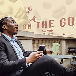 Loving Nature Rice Husk Cup, 14oz, BPA-Free, Double Wall Insulation, Reusable for Coffee Drinks, On-The-Go Travel Mug, Screw Tight Lid, Textured Grip, Lightweight, Water Bottle, Gifts (Green)