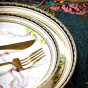 Dinner SetsClassic Pottery Tableware,Ceramics Dinnerware Set, High-end Enamel Porcelain Soup Pot/Plate/Bowl | 50 Pieces Bone China Dinner Sets for Family Gathering and Wedding Gifts