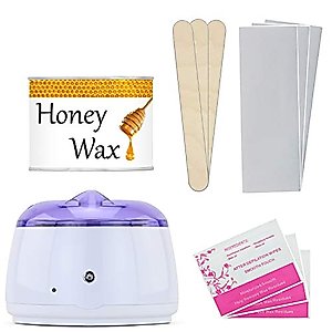 Exuby Wax Warmer Kit for Hair Removal – Includes: 1 Pound Honey Hard Wax, 50 Wax Strips, 10 Wax Sticks, 10 Wax Remover Wipes - Automatic Temperature Control(ATC) -Hard Wax Is Better Than Wax Beans