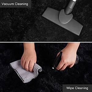 YJ.GWL Fluffy Runner Rug for Bedroom Living Room Soft Shag Rugs 2x6 Feet, Black Plush Carpet Non Slip for Nursery Dorm, Fuzzy Bedside Rug for Kids Boys Girls Room Home Decor