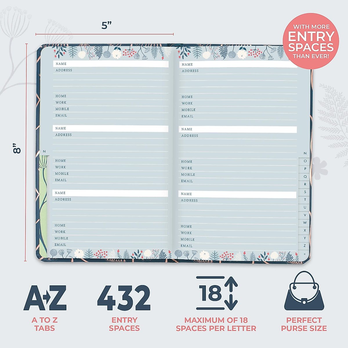 Boxclever Press Small Address Book with Over 400 Spaces! Hardcover Address Book with Alphabetical Tabs, Pocket & Change of Address Labels. Stunning Address Books - 8 x 5''