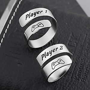 omodofo Player1 Player 2 Ring set Adjustable Personalized Stainless Steel Spiral Wrap Twist Ring Encouragement Personalized Jewelry Birthday Gifts for Women (Player 1 & Player 2)